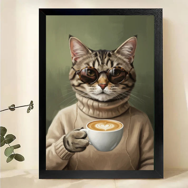 Cool Cat Coffee Canvas Wall Art – Tabby Cat with Sunglasses Print|W100 ...