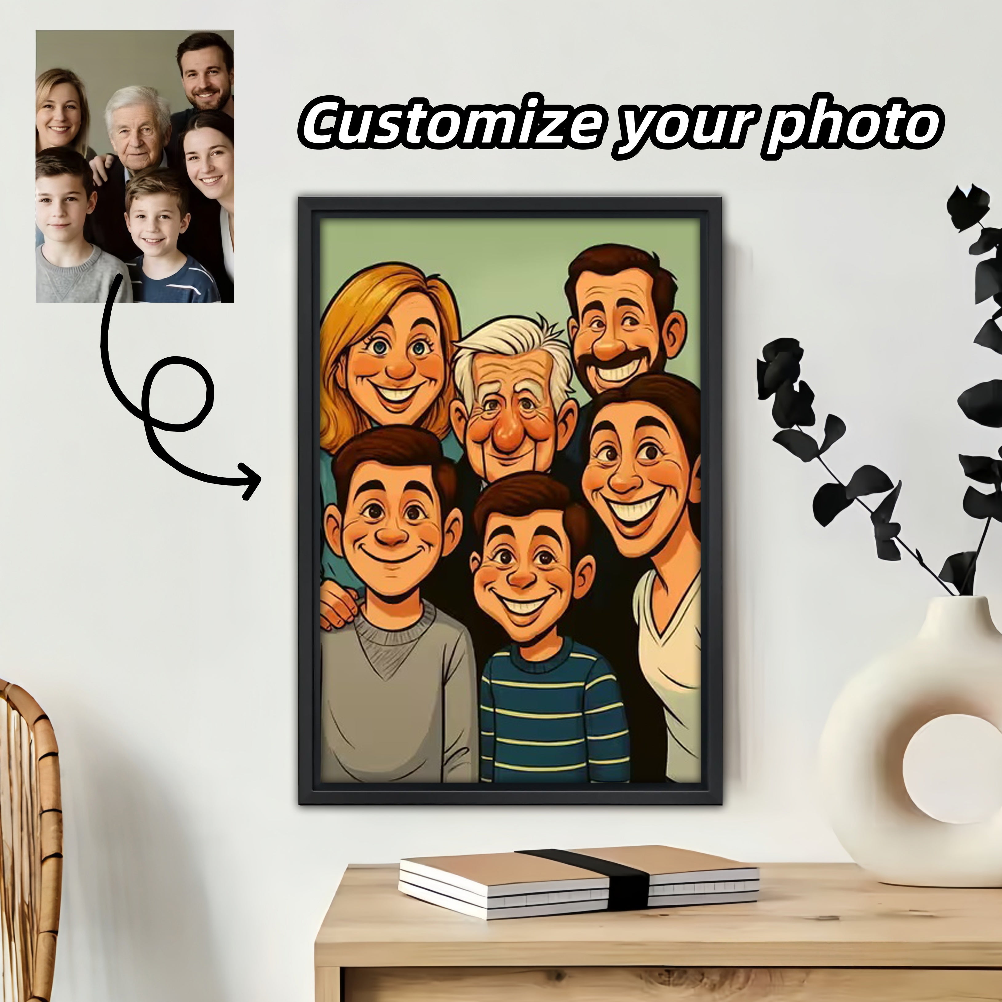 Custom Cartoon Family Portrait from Photo - Personalized Canvas Art ...